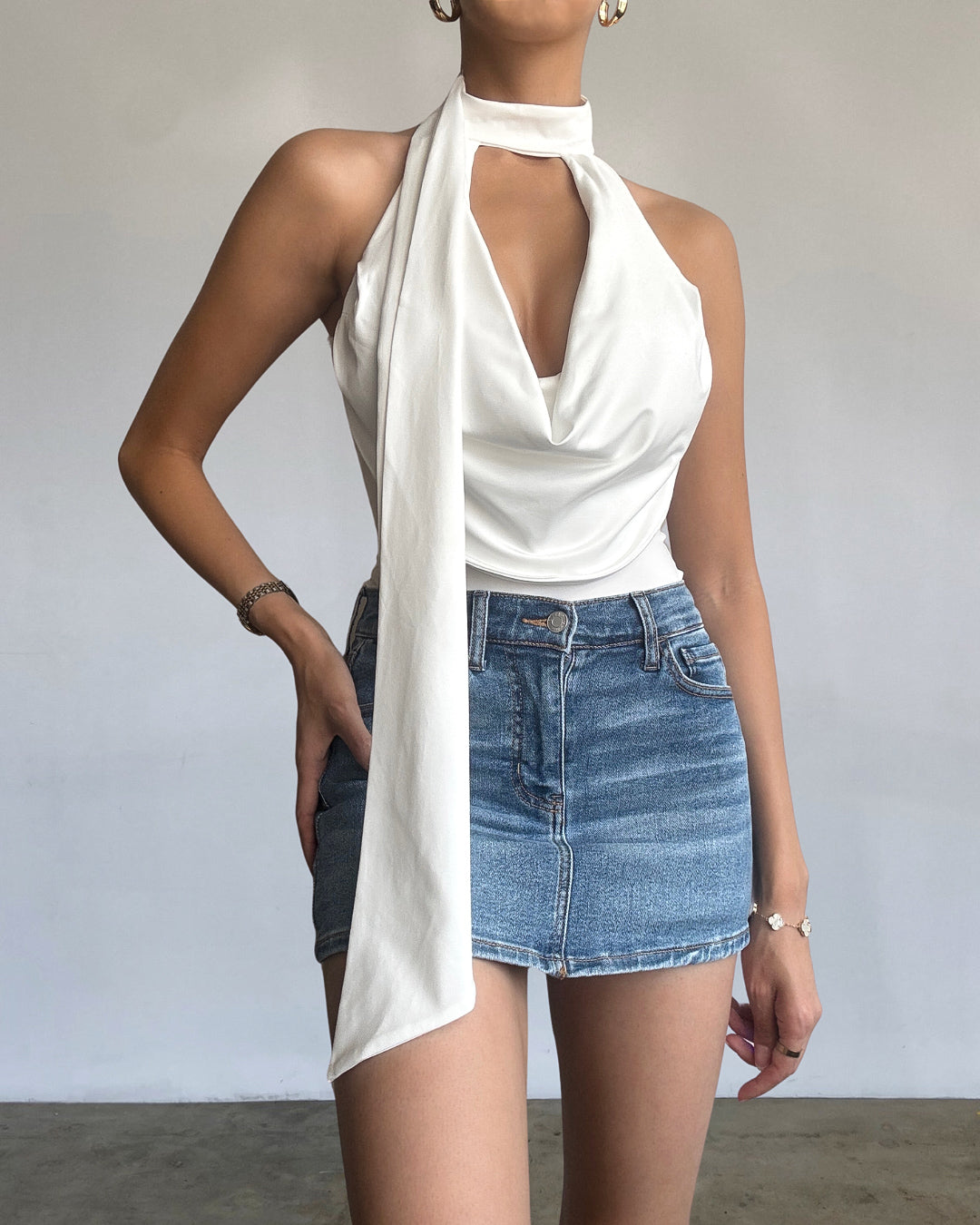 NAMI WOMEN'S COWL NECK BODYSUIT IN WHITE – WickedFash